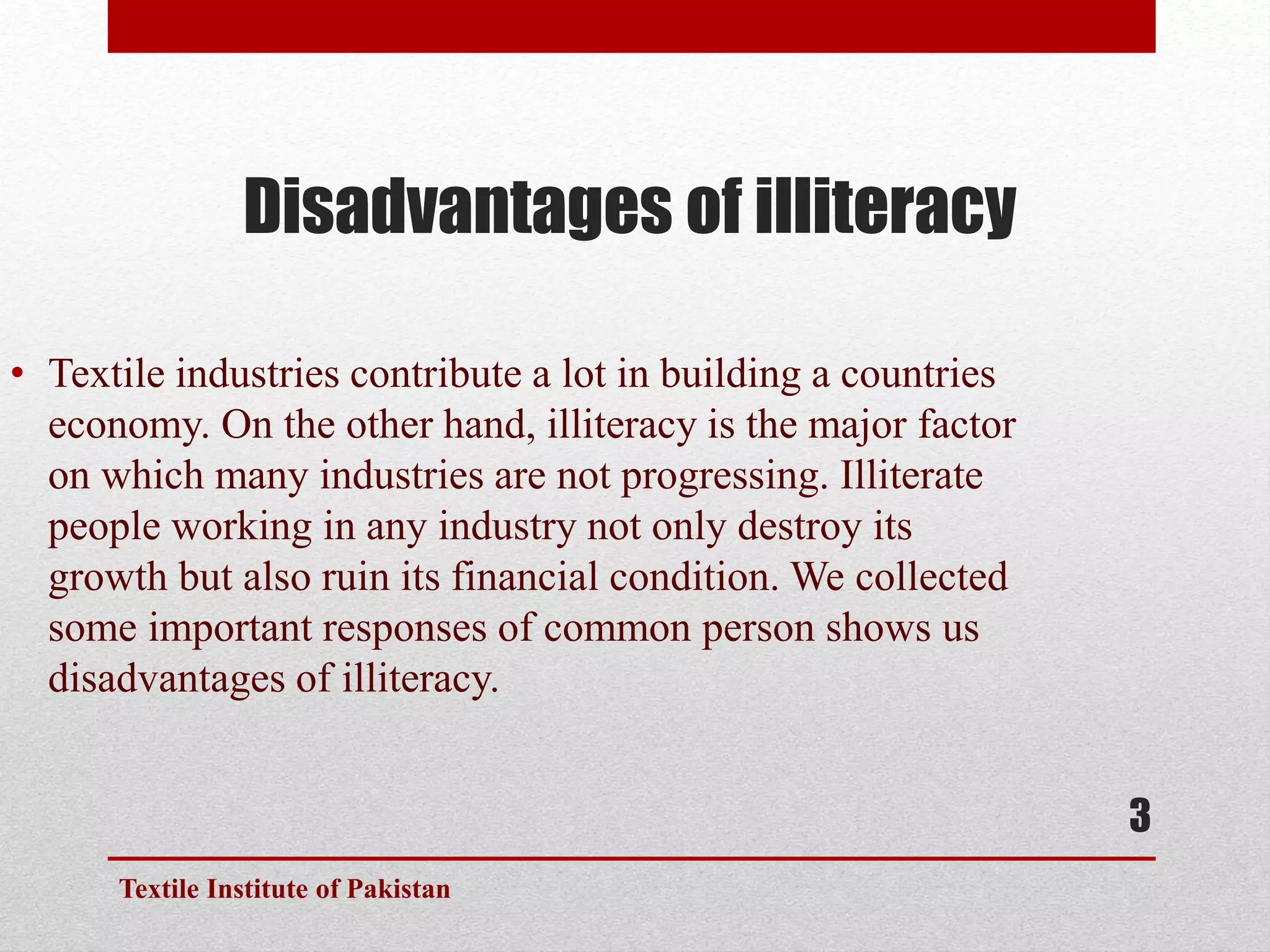 ILLITERACY IN TEXTILE CMT SECTOR(CUT, MAKE, TRIM) | PPTX