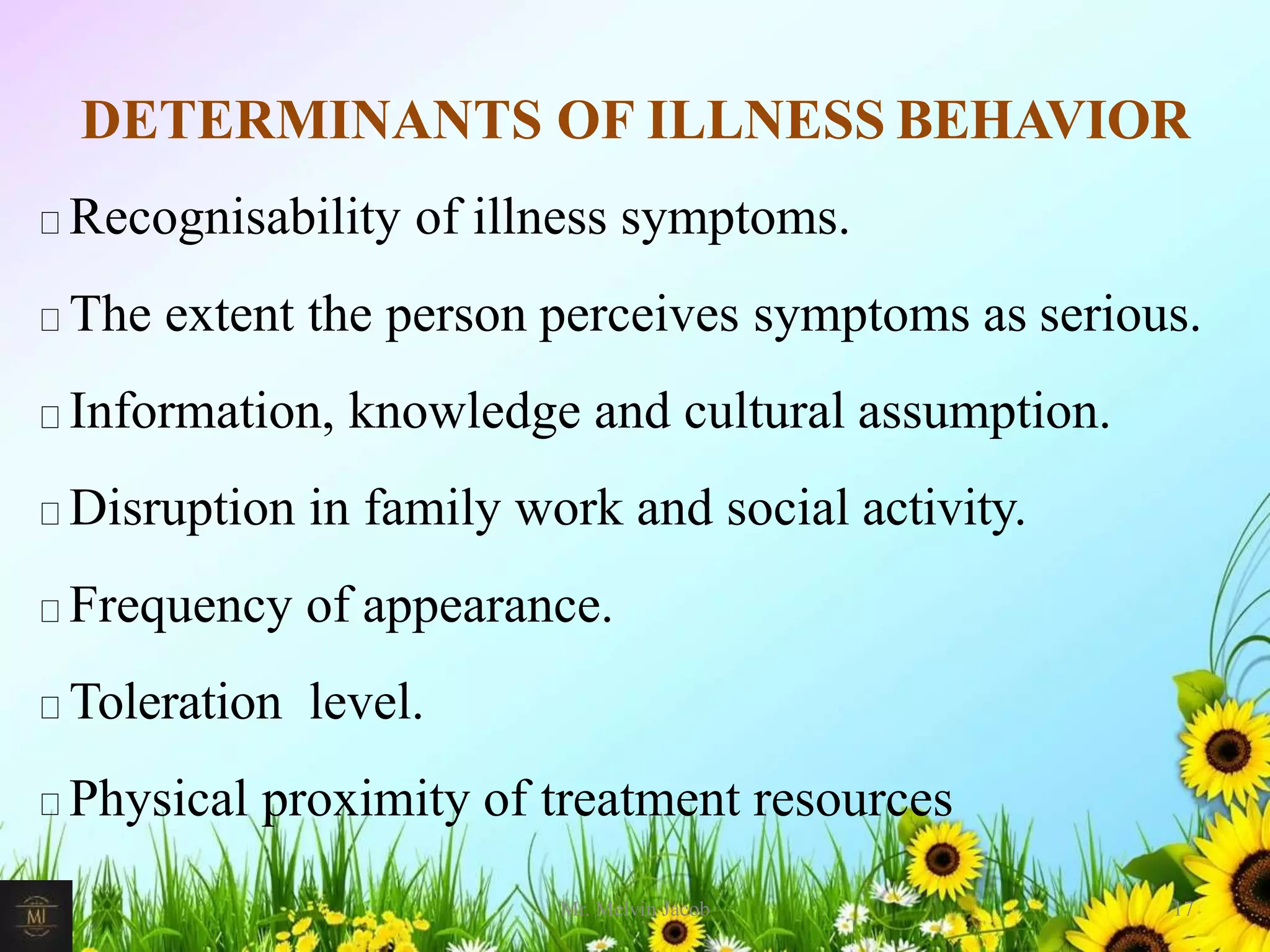 Illness causes & risk factors, illness behavior | PPTX