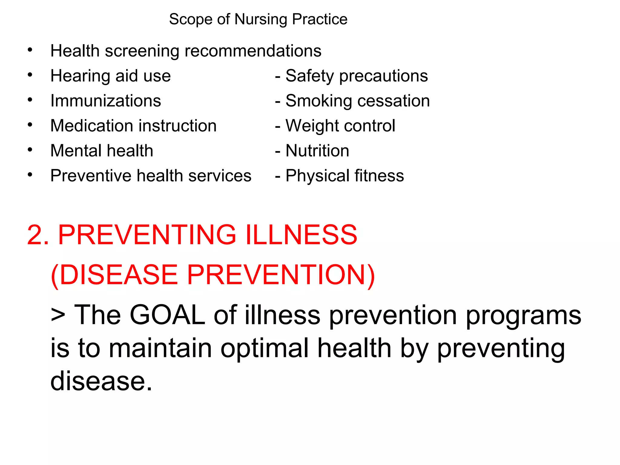 ILLNESS, WELLNESS AND HEALTH , SCOPE OF NURSING | PPT