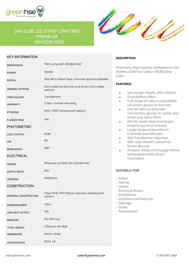Illuminate Your Space With 24V Dotless RGB COB Strip Light | PDF | Home ...