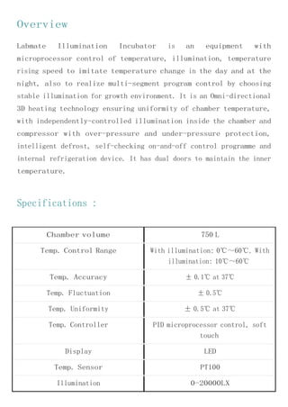 Illumination-Incubator-LMII-A108 Laboratory Equipment | PDF
