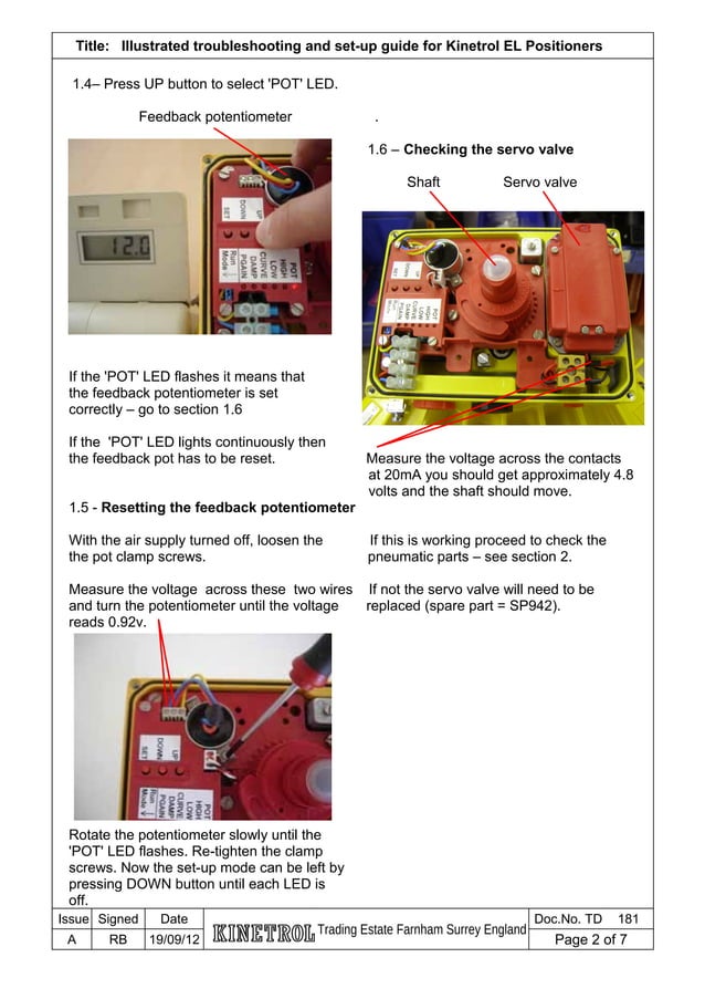 Illustrated Troubleshooting & Set Up Guide for Kinetrol EL Positioners ...