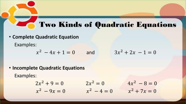 Illustrates quadratic equation | PPT