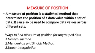 a powerpoint presentation on illustrating measure of position | PPT