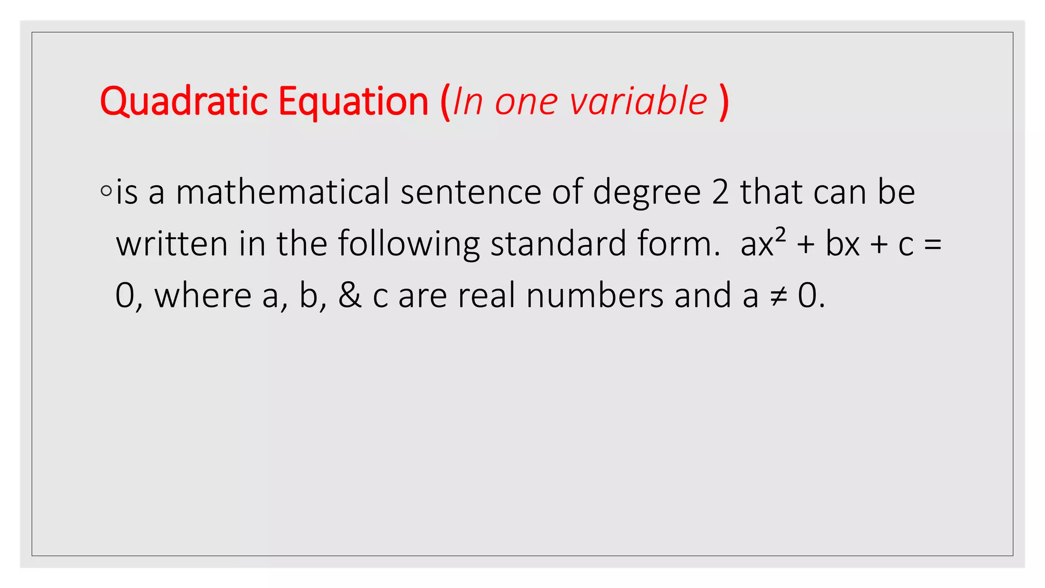 Illustrating quadratic equations | PPTX