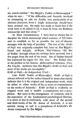 Ilm-al-Nafs by Shaykh Ibn Bajjah | PDF