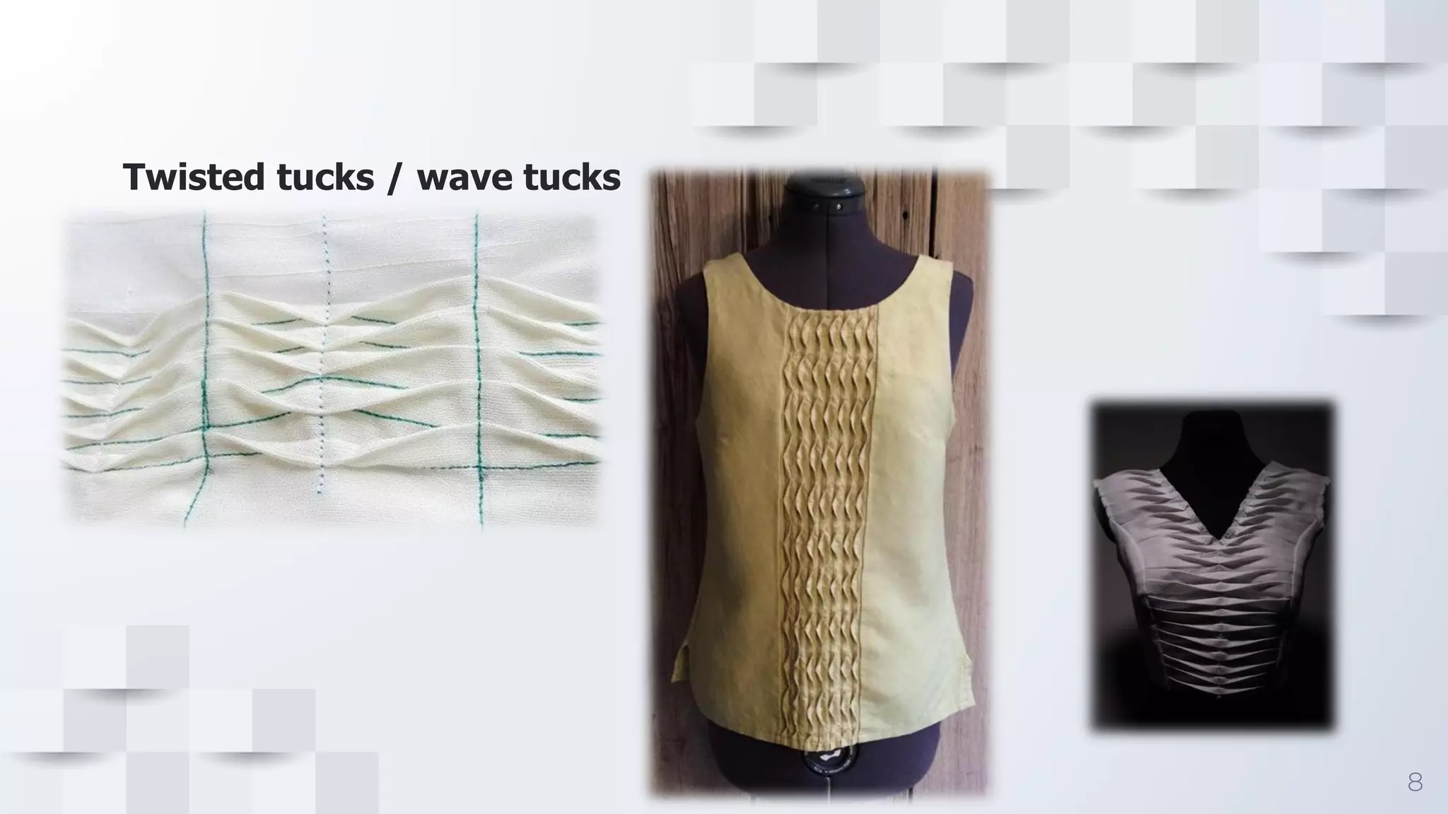 TYPES OF tucks|pleats|yokes|pockets|fastners _ with examples & illusion ...