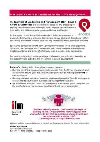 ILM Level 3 First Line Management Introduction 2010
