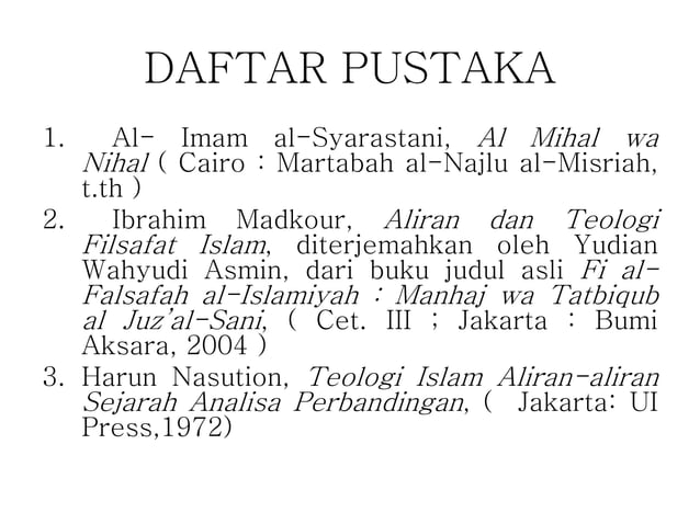 Perkembangan Pemikiran Islam: Ilmu kalam | PPT
