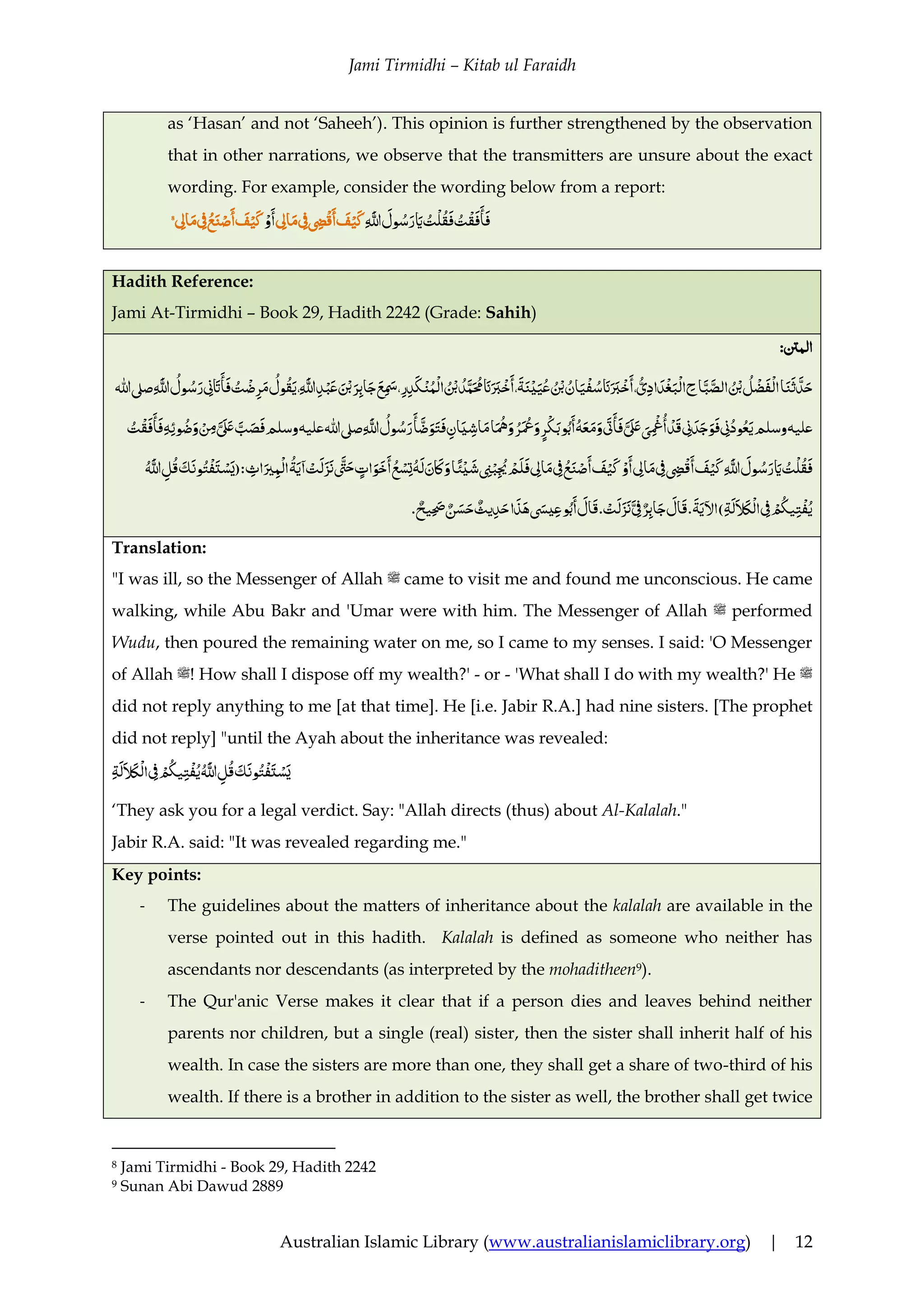 Kitab Al Faraidh (Jami Tirmidhi) - Australian Islamic Library | PDF