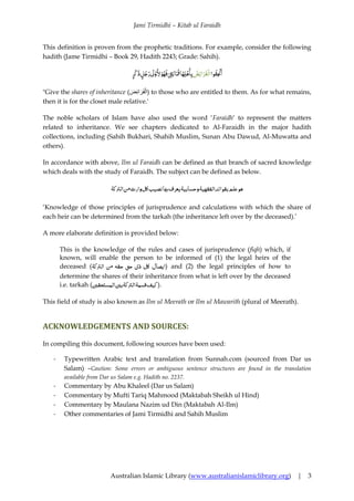 Kitab Al Faraidh (Jami Tirmidhi) - Australian Islamic Library | PDF