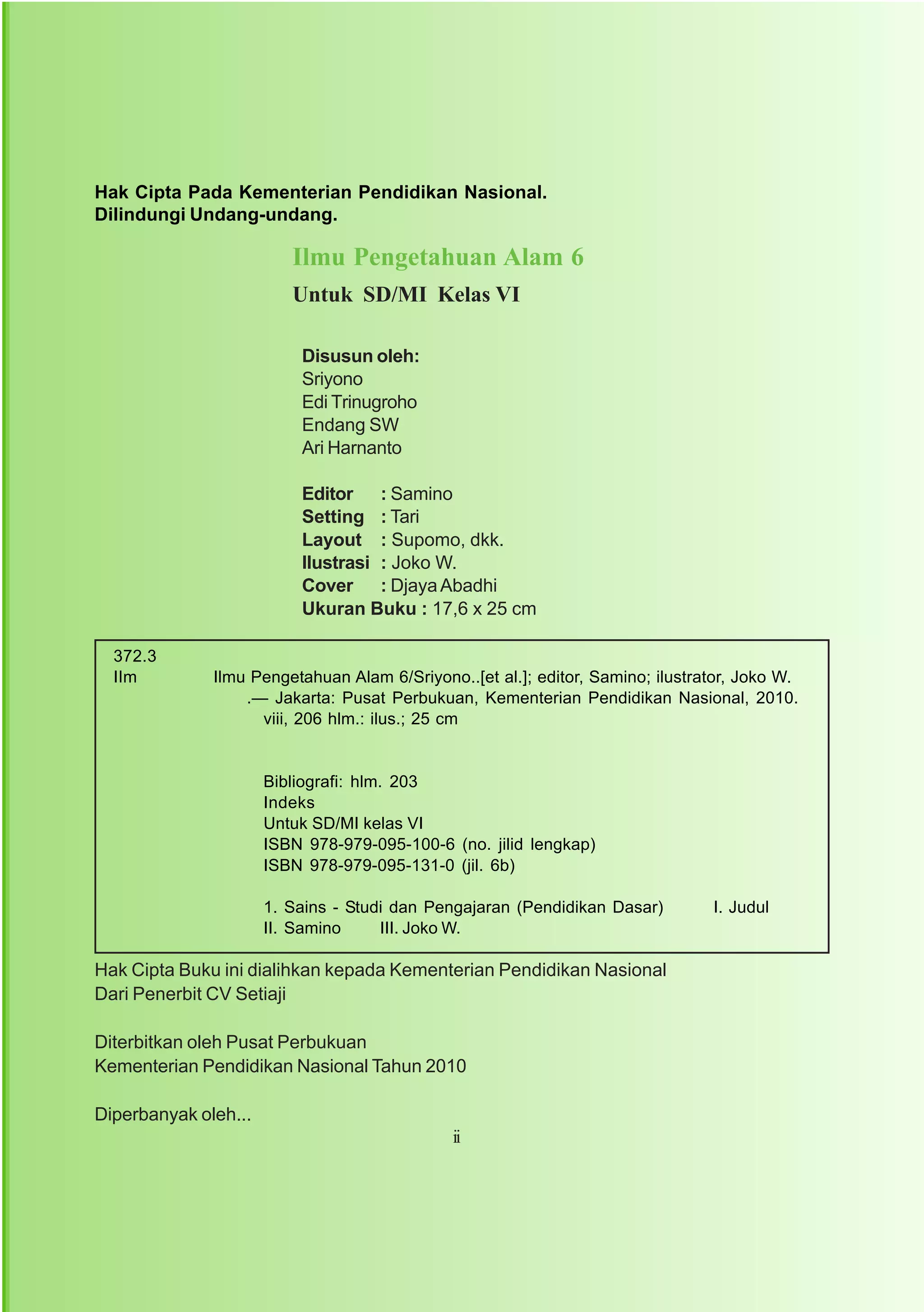 Ilmu pengetahuan alam untuk sd dan mi kelas vi - sriyono, edi trinugroho, endang sw, ari ...
