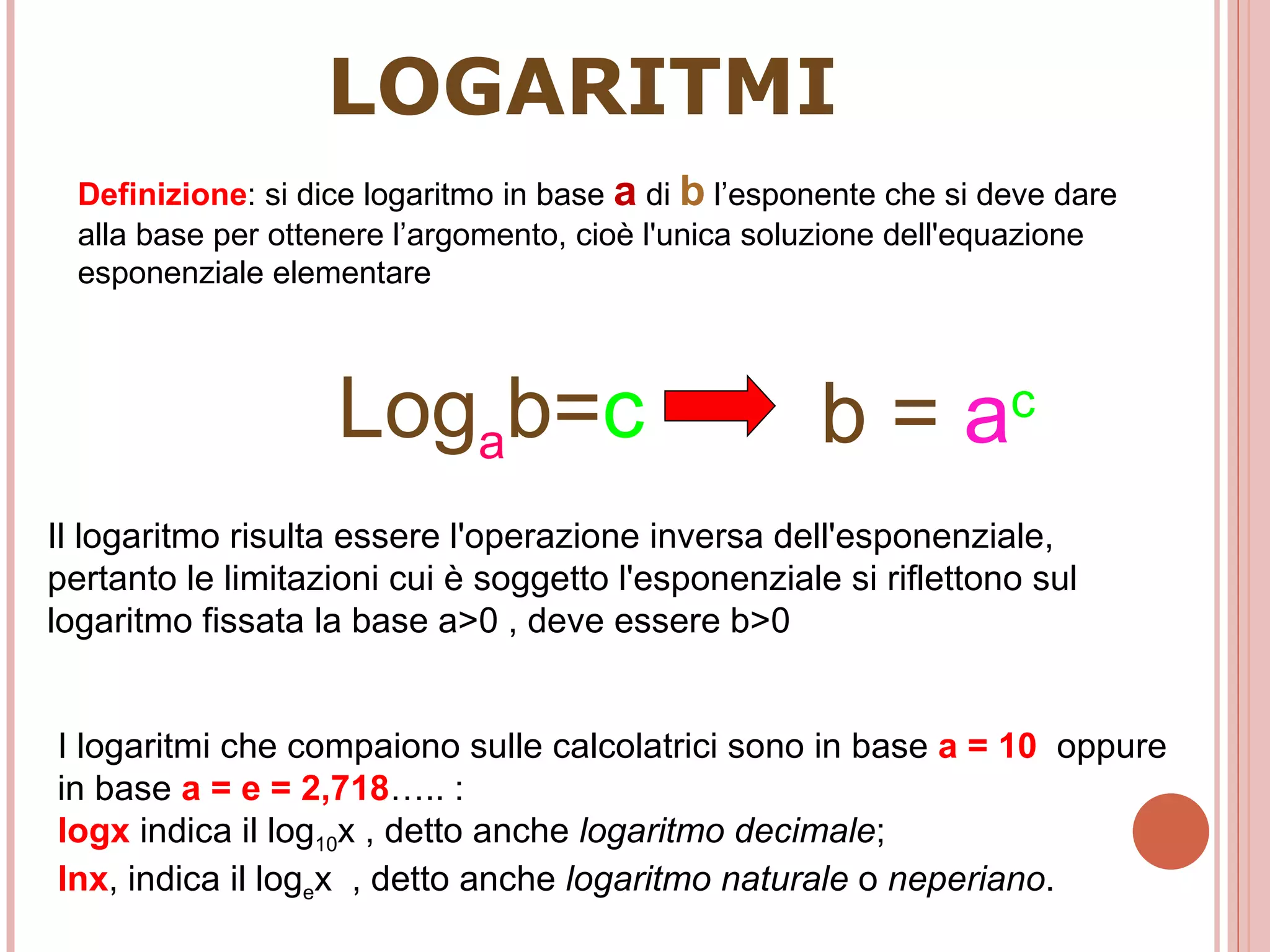 I logaritmi e la funzione logaritmica | PPS