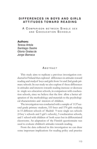 Differences in boys and girls attiudes toward reading | PDF | Education