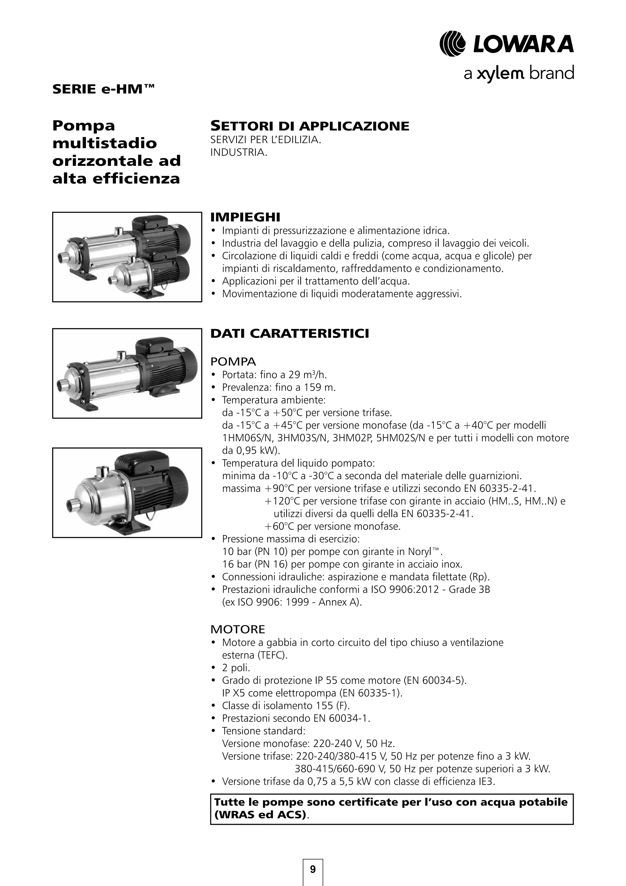 Lowara serie HM - Pompe multistadio orizzontali - Fornid | PDF | Home Appliances | Home & Garden