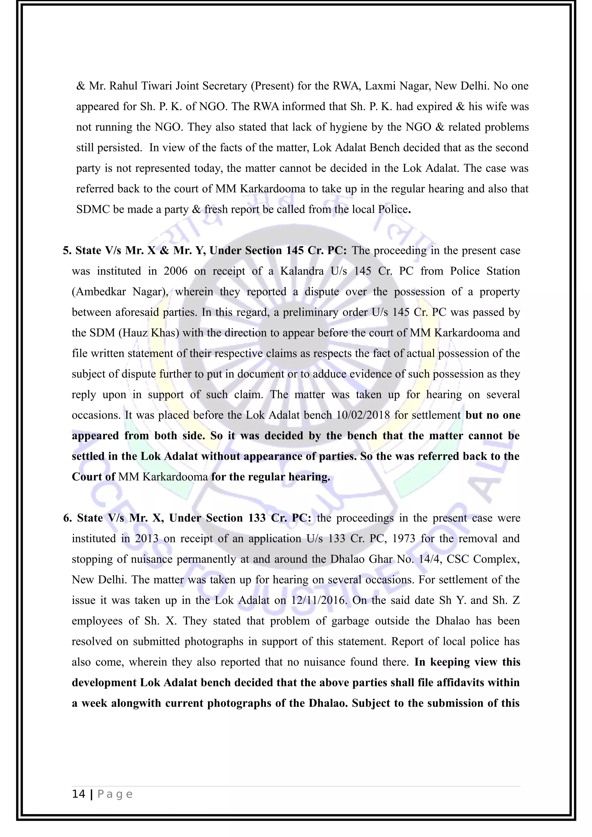 National Lok Adalat Field Visit Report | PDF