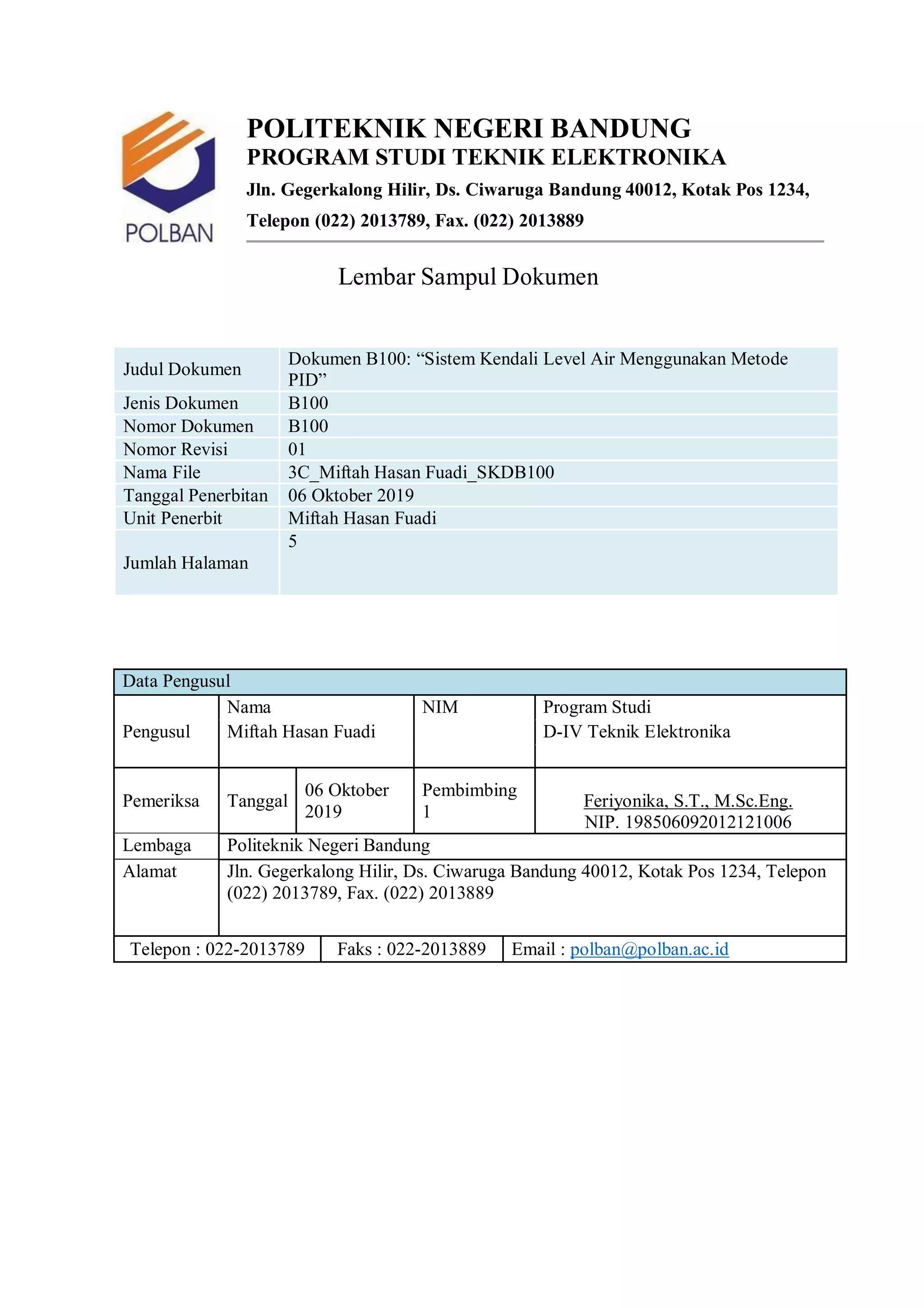 Sistem Kendali Water Level dengan Metode PID | PDF