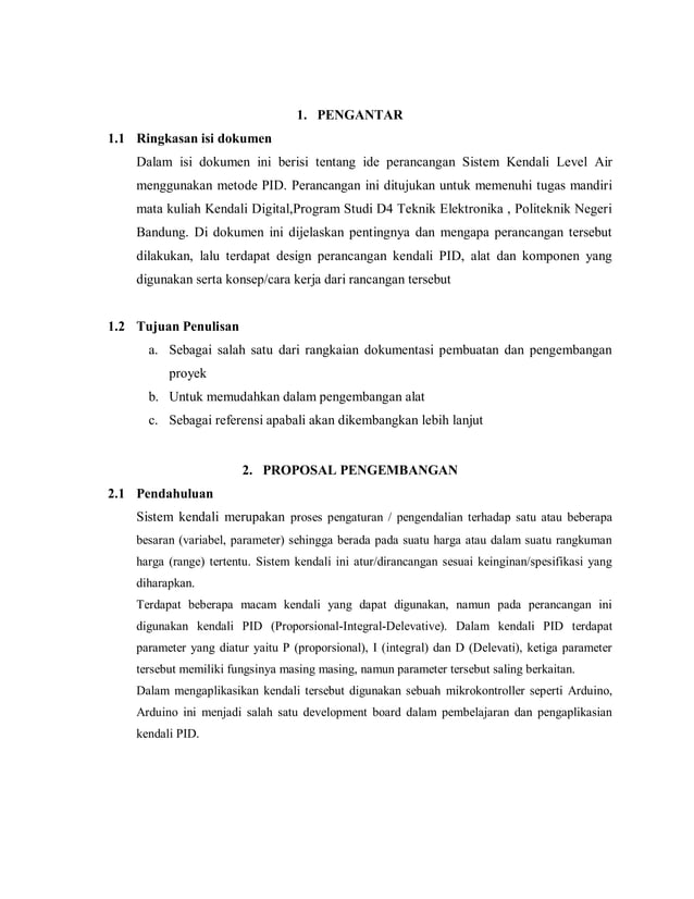 Sistem Kendali Water Level dengan Metode PID | PDF