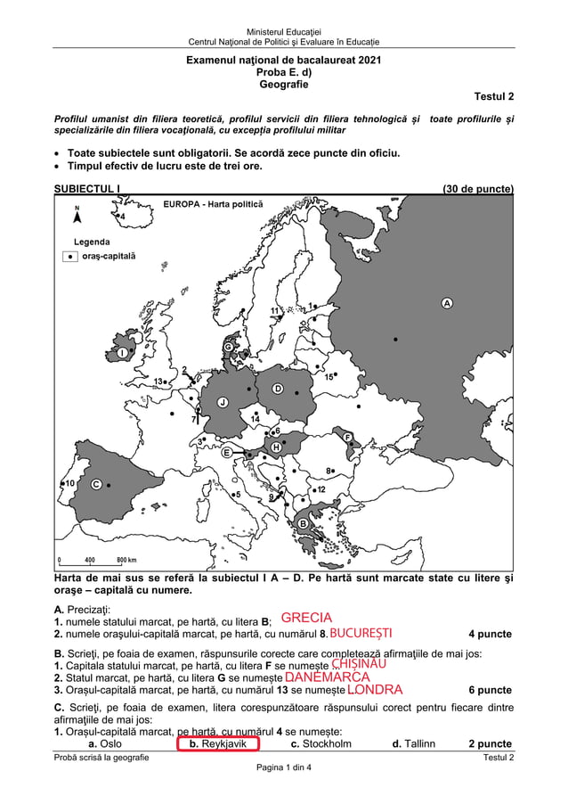 TESTE BAC ANTRENAMENT-GEOGRAFIE 2021 REZOLVATE | PDF