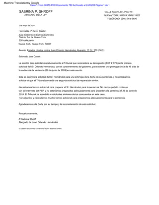 Carta de Sabrina Shorff enviada al juez Kevin Castel | PDF