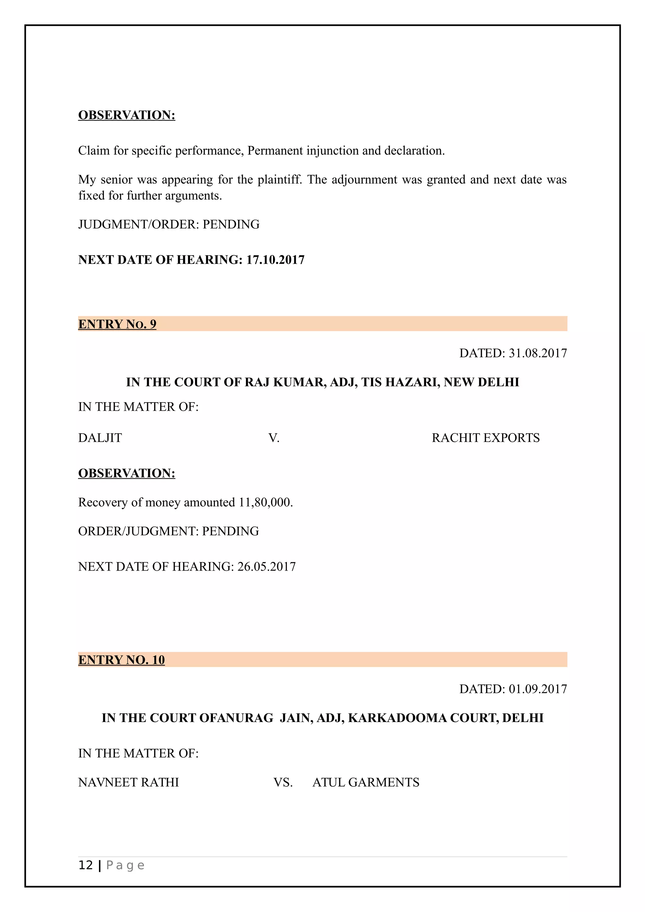 COURT DIARY / INTERNSHIP REPORT | PDF