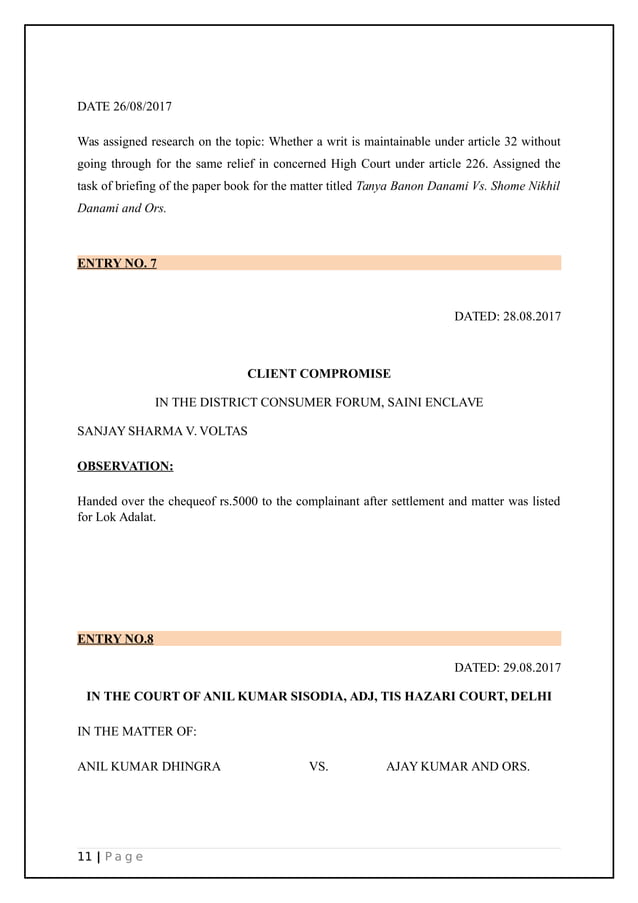 COURT DIARY / INTERNSHIP REPORT | PDF