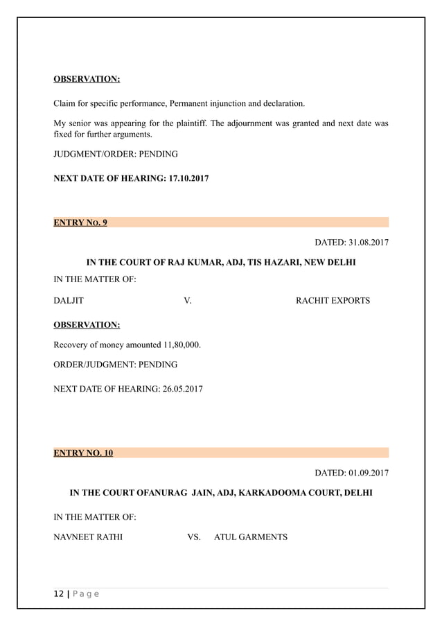 COURT DIARY / INTERNSHIP REPORT | PDF