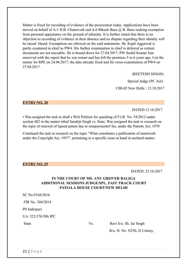 COURT DIARY / INTERNSHIP REPORT | PDF