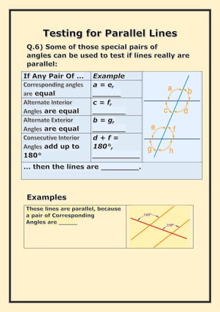 Properties of angles formed by parallel lines ( grade 8) | PDF