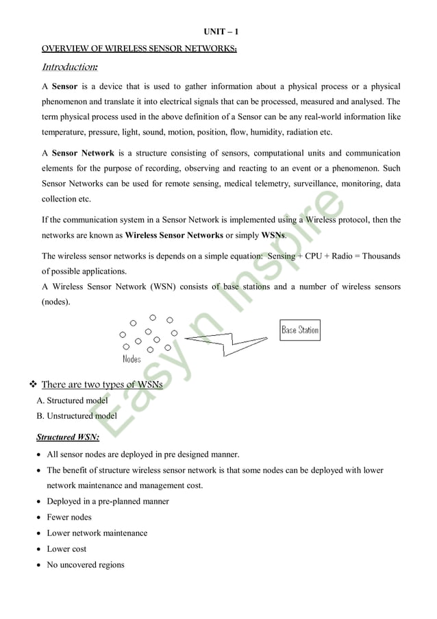 Wireless Sensor Networks UNIT-1 | PDF
