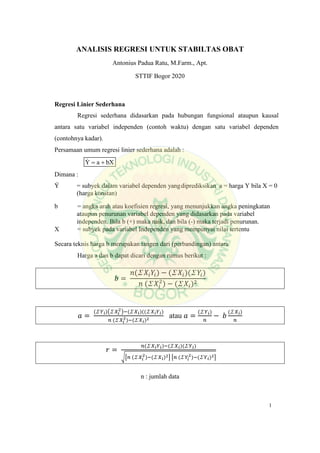 ANALISI REGRESI LINIER UNTUK STABILITAS OBAT | PDF