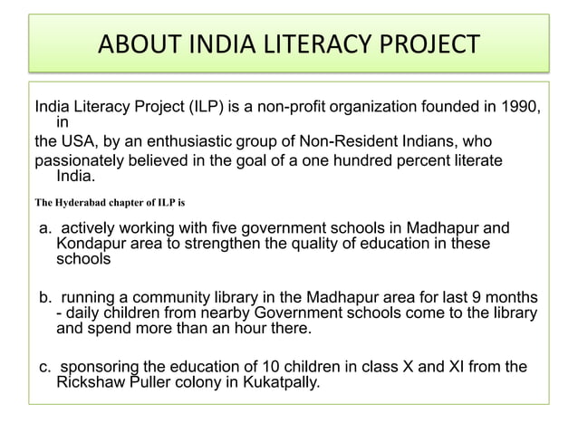 India Literacy Project Dusshera Mela Presentation | PDF