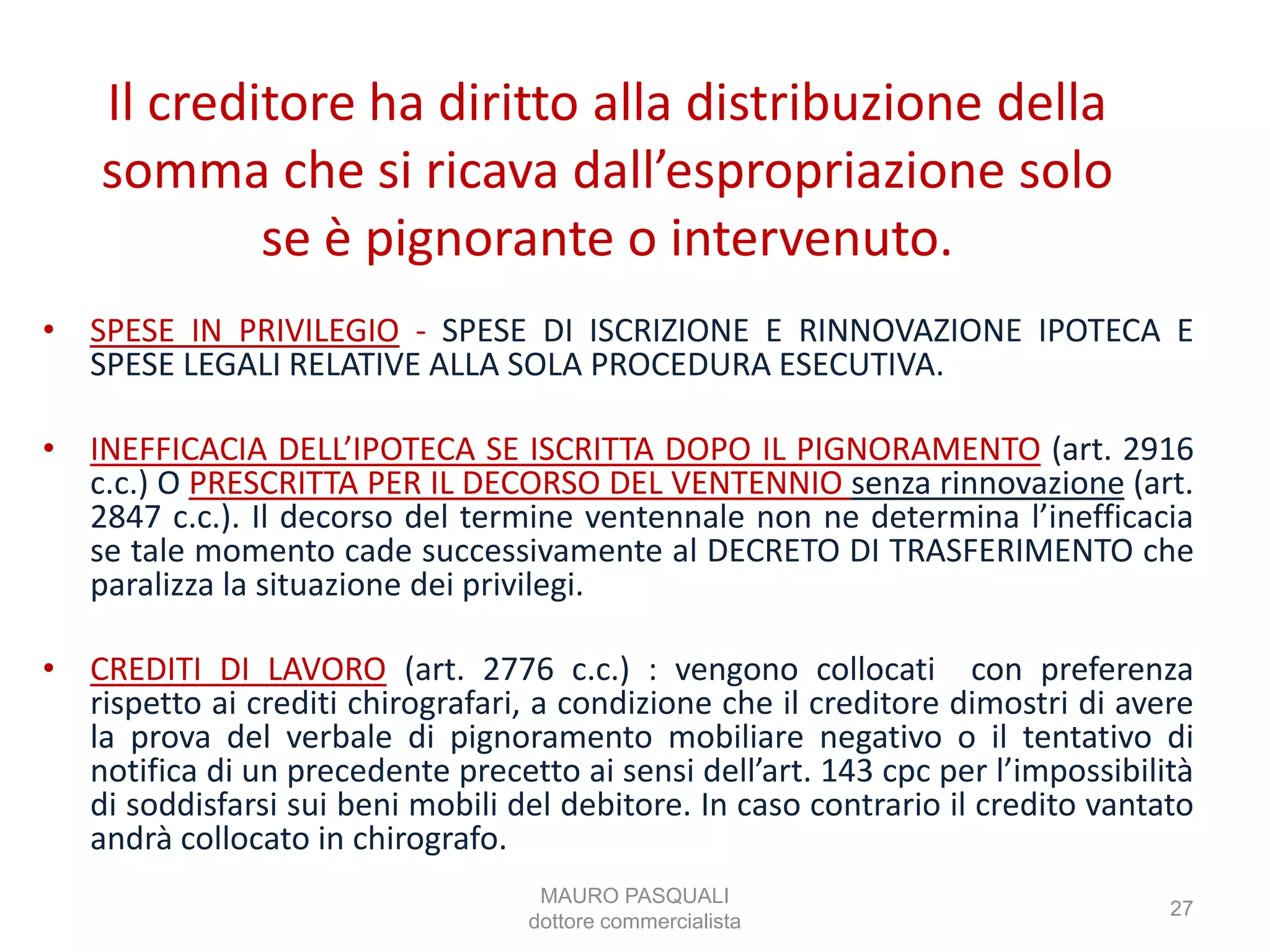Il piano di riparto nella procedura esecutiva immobiliare | PPTX