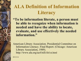 Information Literacy and Higher Education | PPT