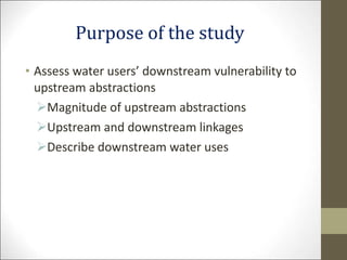 Impact of abstractions upstream on the benefits of riverine water ...