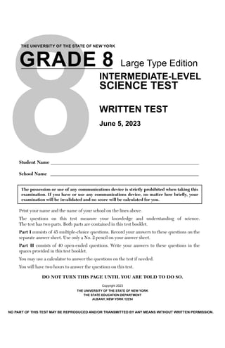 Intermediate level science test grade 8 edition | PDF