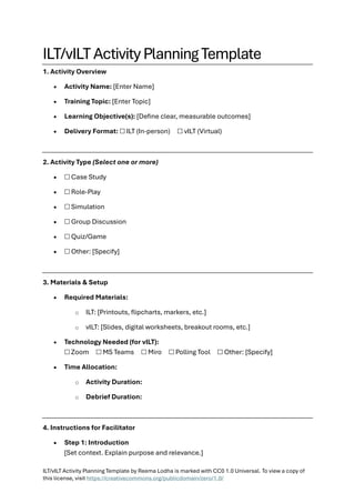 ILT or vILT Activity Planning Template For Use | PDF