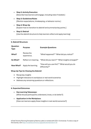 ILT or vILT Activity Planning Template For Use | PDF