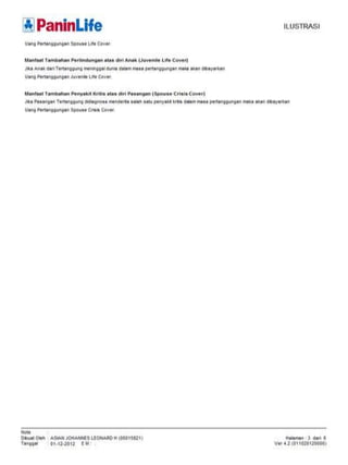 Ilustrasi proposal asuransi jiwa newmutilinked panin life 1 | PPTX