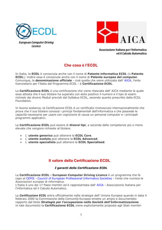 Il valore della certificazione ecdl | PDF