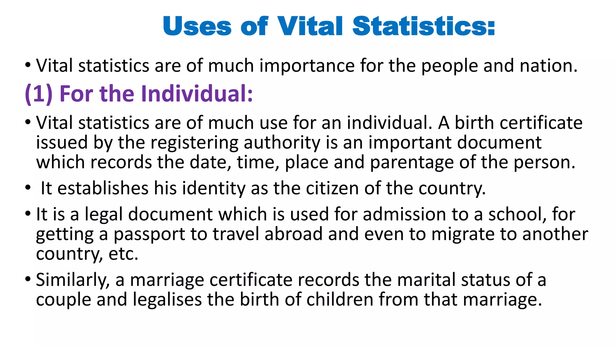 Vital Statistics - Uses and Importance's | PPT