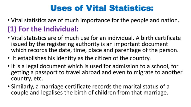 Vital Statistics - Uses and Importance's | PPT | Reproductive Health ...