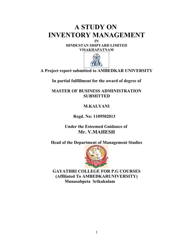 INVENTORY MANAGEMENT IN HINDUSTAN SHIPYARD LIMITED VISAKHAPATNAM | DOC ...