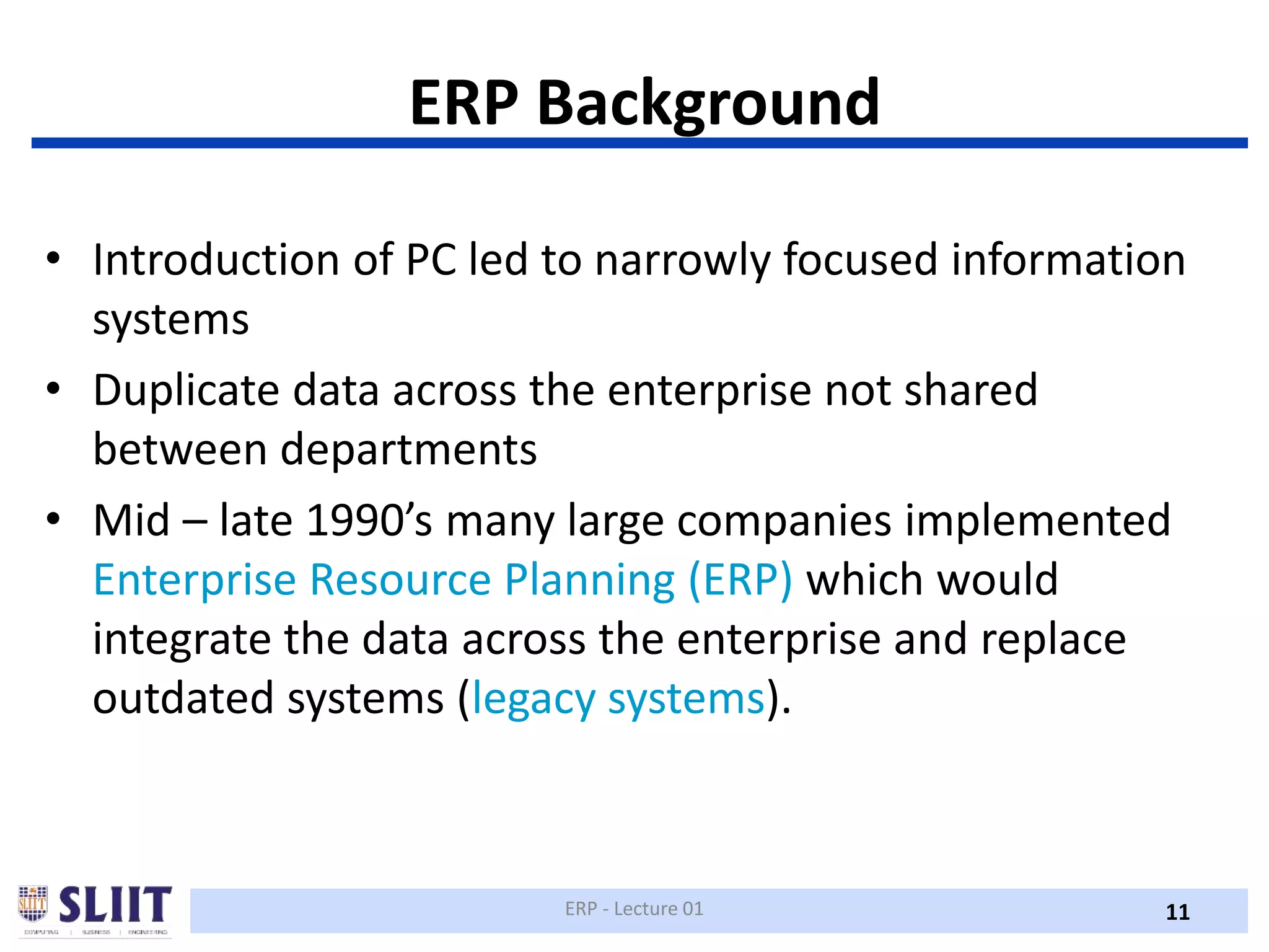 Introduction to ERP (Implementation Life Cycle) | PPTX