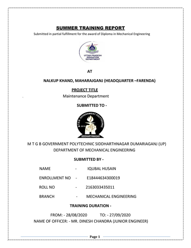 Summer Training Report | PDF