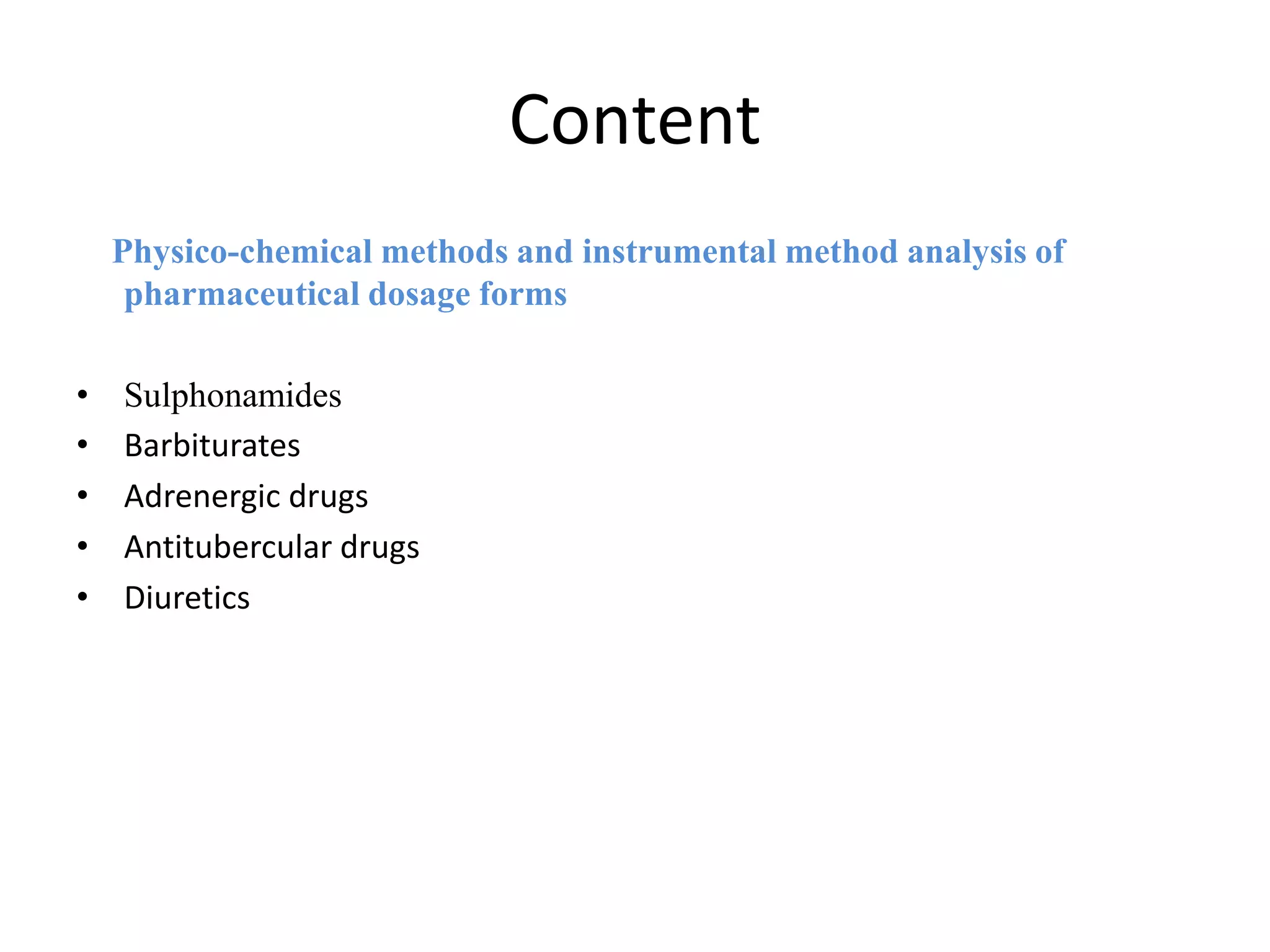 physicochemical and instrumental method analysis of pharmaceutical ...