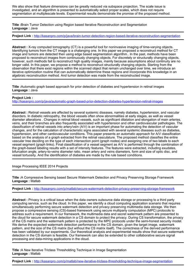 Image Processing IEEE 2014 Projects | PDF | Medical Health