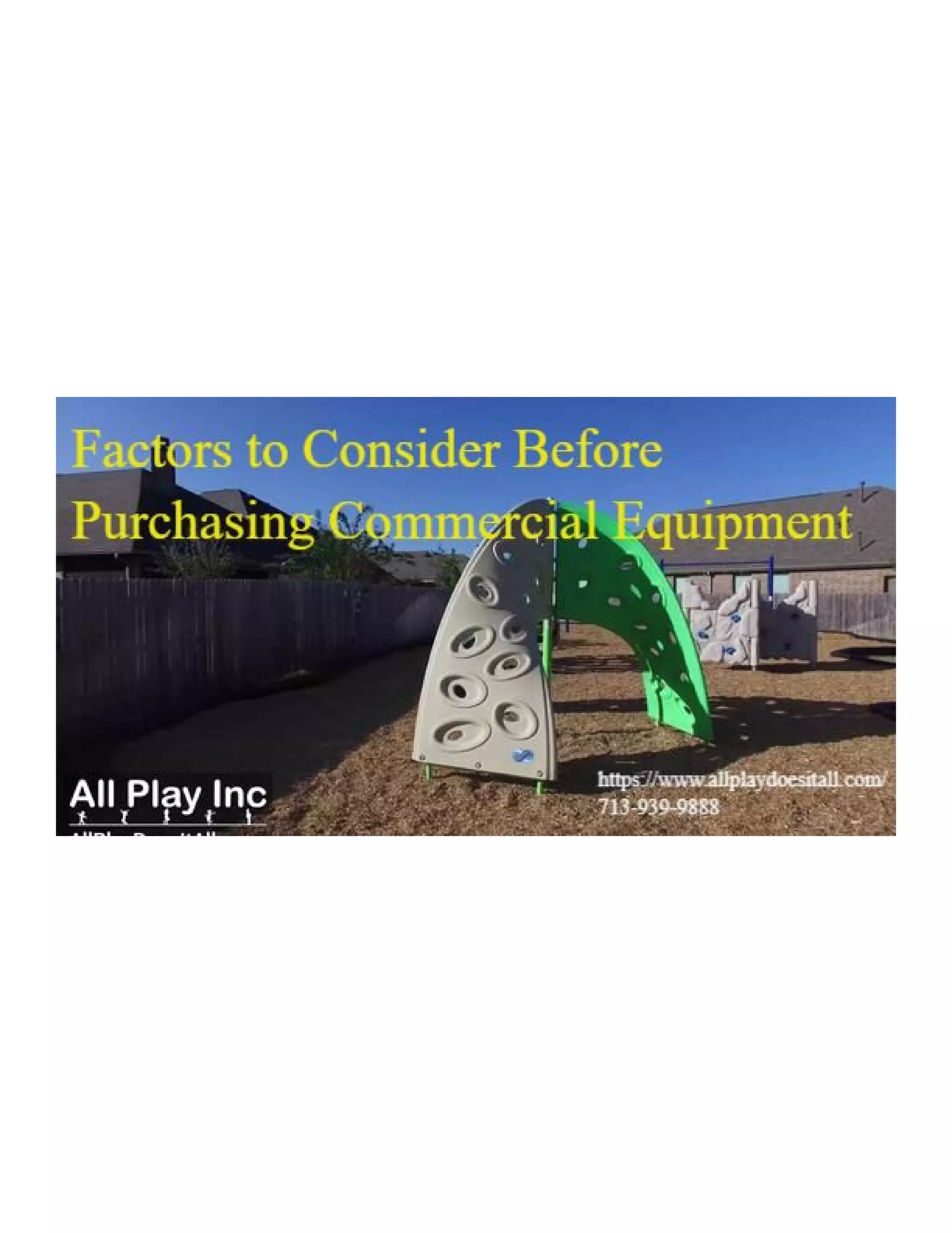 Factors to Consider Before Purchasing Commercial Equipment | PDF