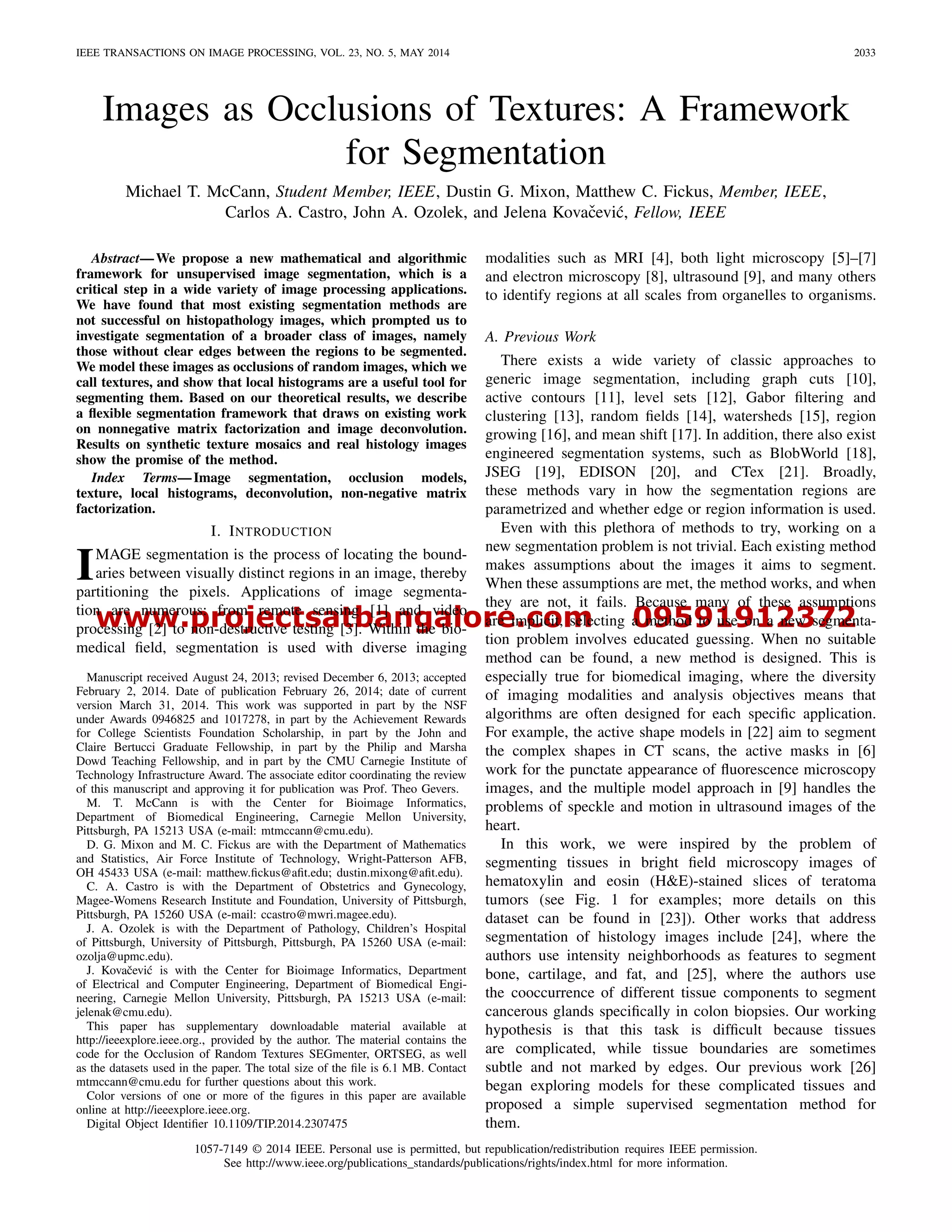 Images as Occlusions of Textures: A Framework for Segmentation | PDF