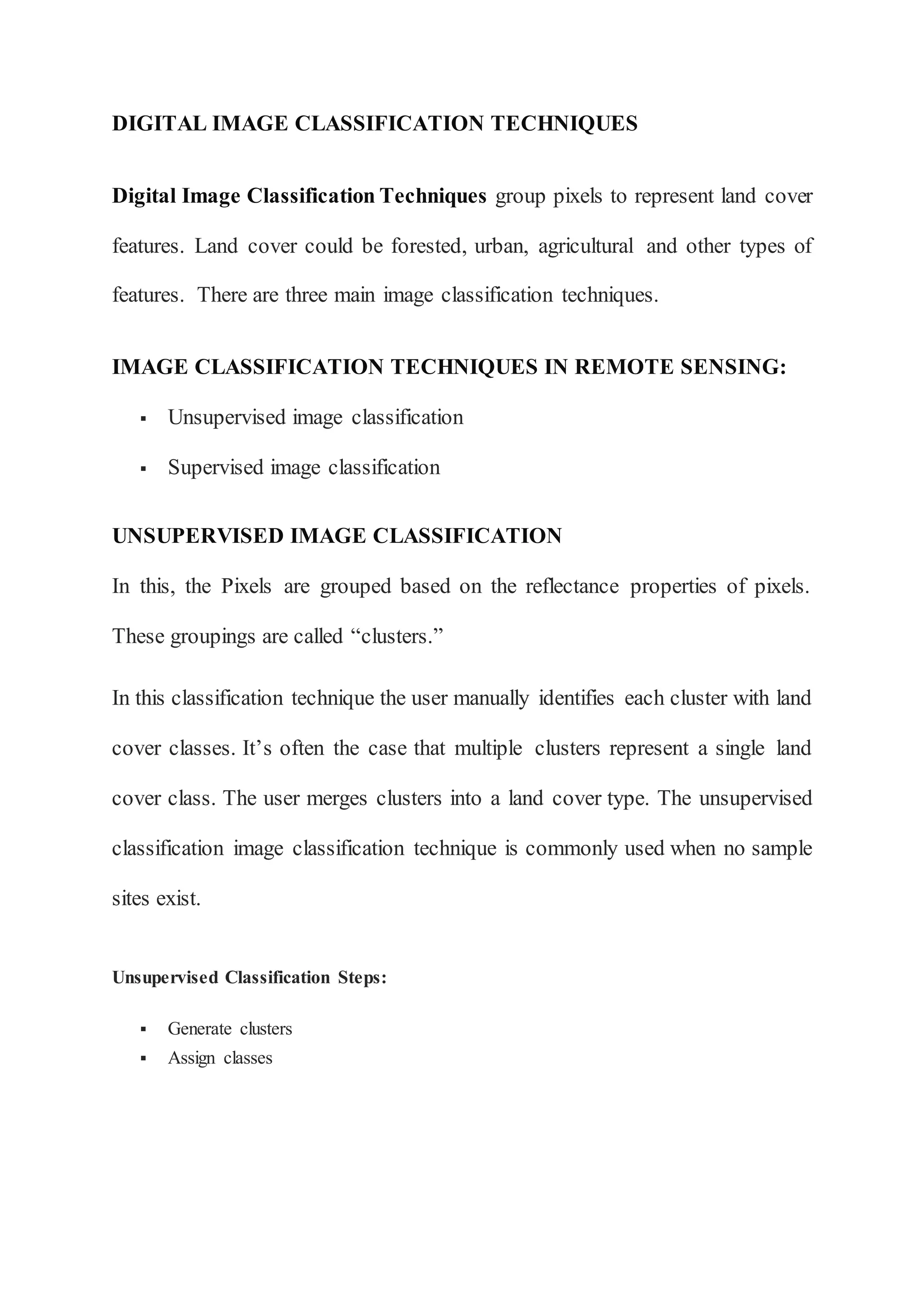 Image Classification Techniques in GIS | DOCX